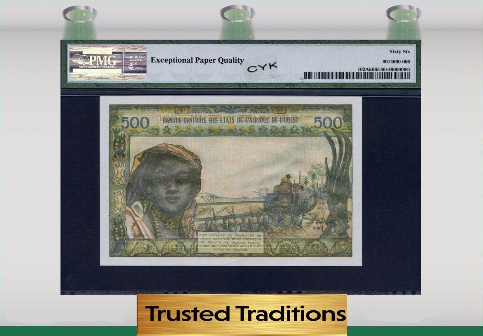 Welt Banknoten 500 FRANCS TT PK 102Ak 1959-64 WEST AFRICAN STATES PMG ...
