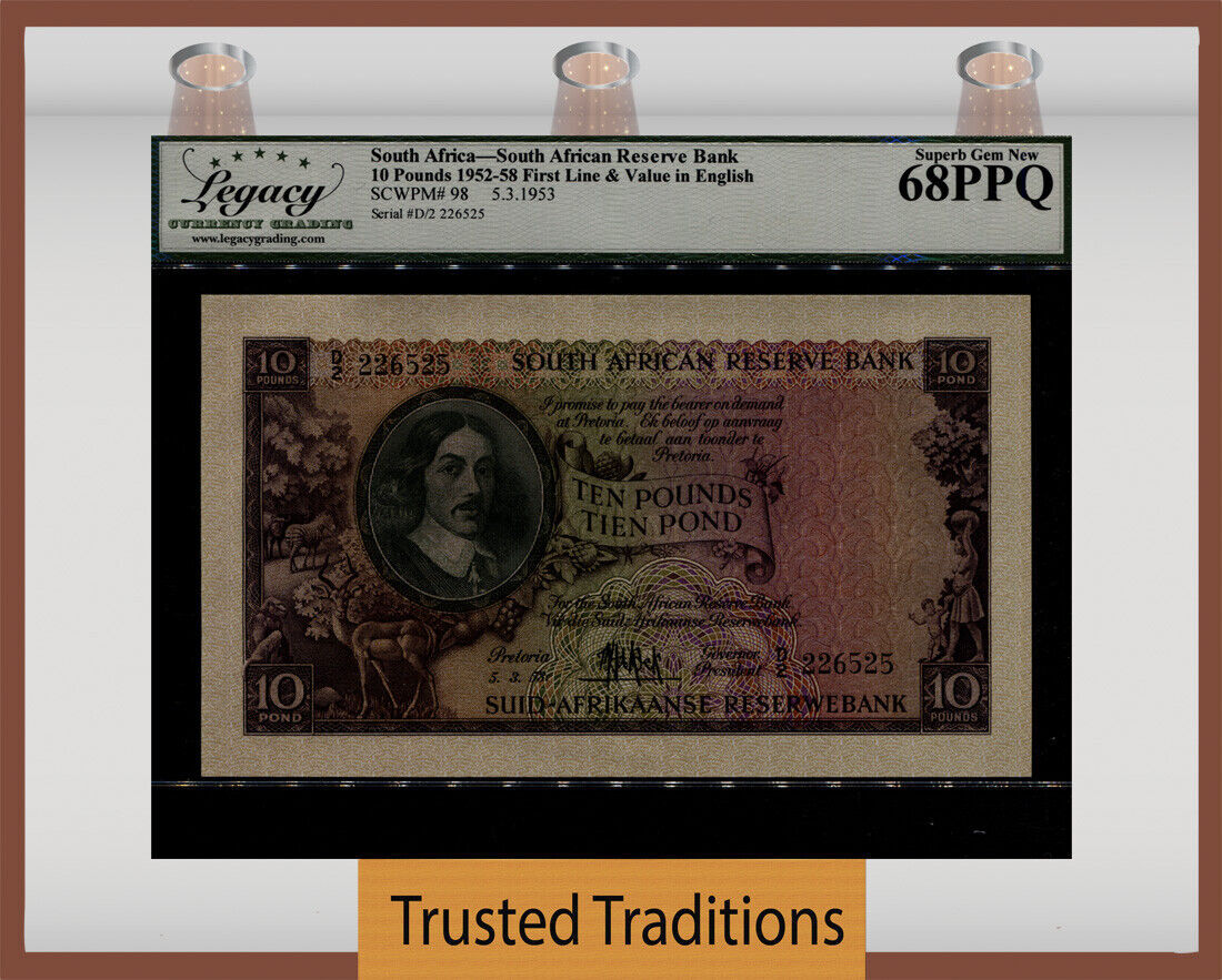 Welt Banknoten 10 POUNDS TT PK 98 1952-58 SOUTH AFRICA THE ONLY ONE IN ...