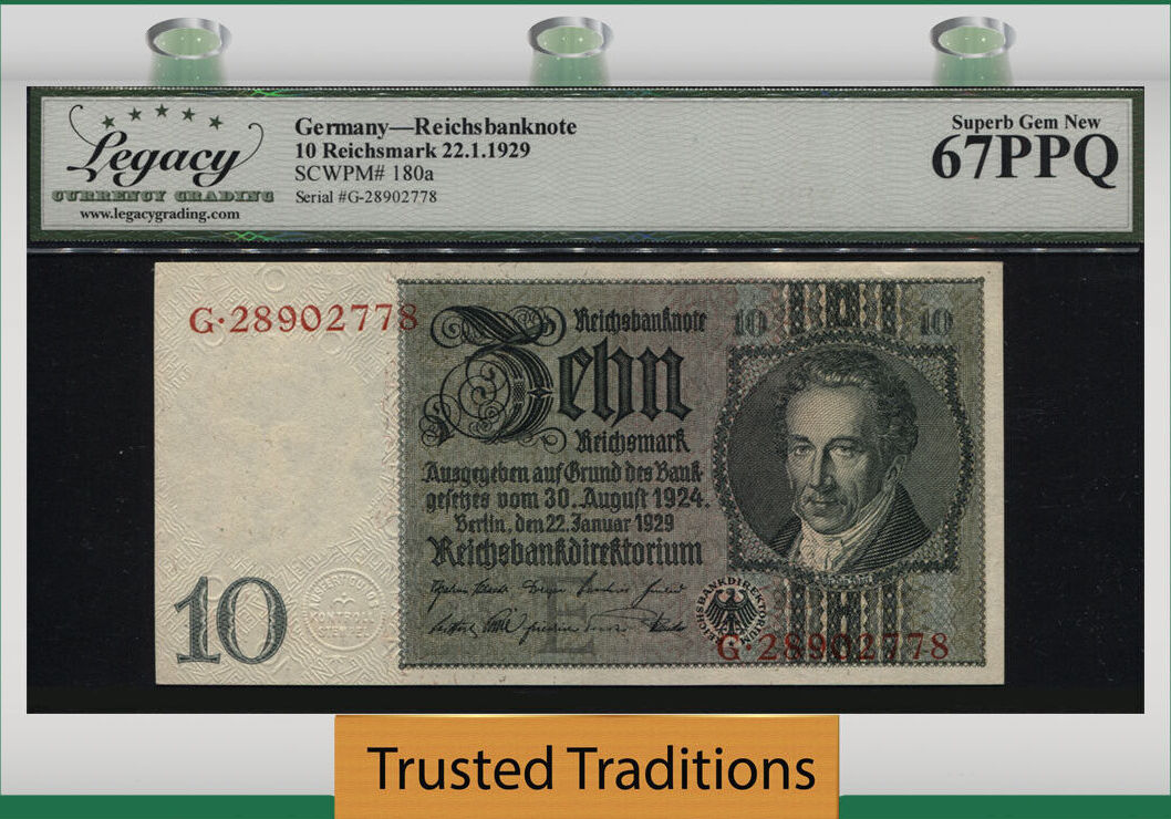 Welt Banknoten 10 REICHSMARK 1929 TT PK 180a GERMANY REICHSBANKNOTE LCG ...