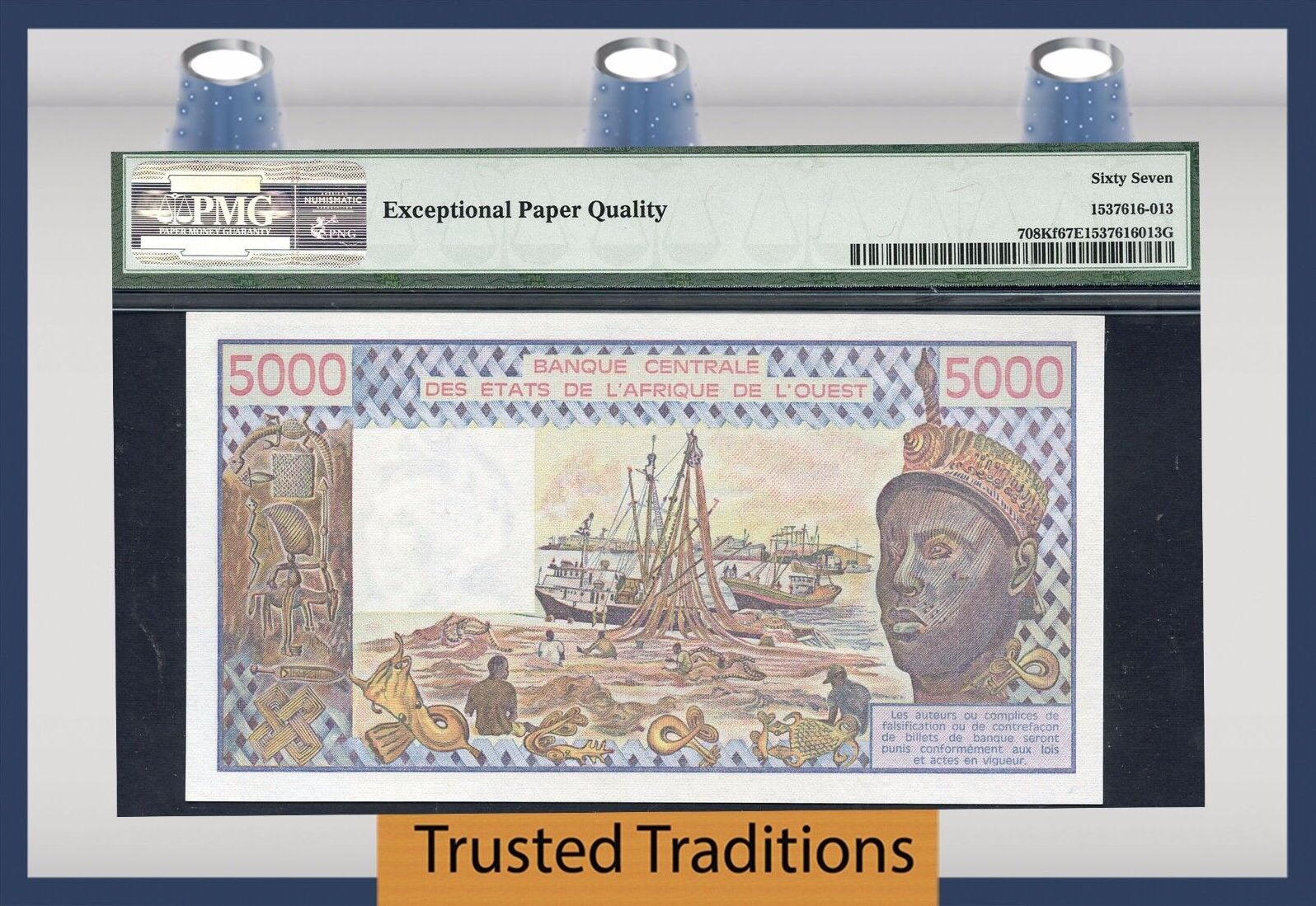 Welt Banknoten 5000 FRANCS 1982 TT PK 708Kf WEST AFRICAN STATES PMG 67 ...