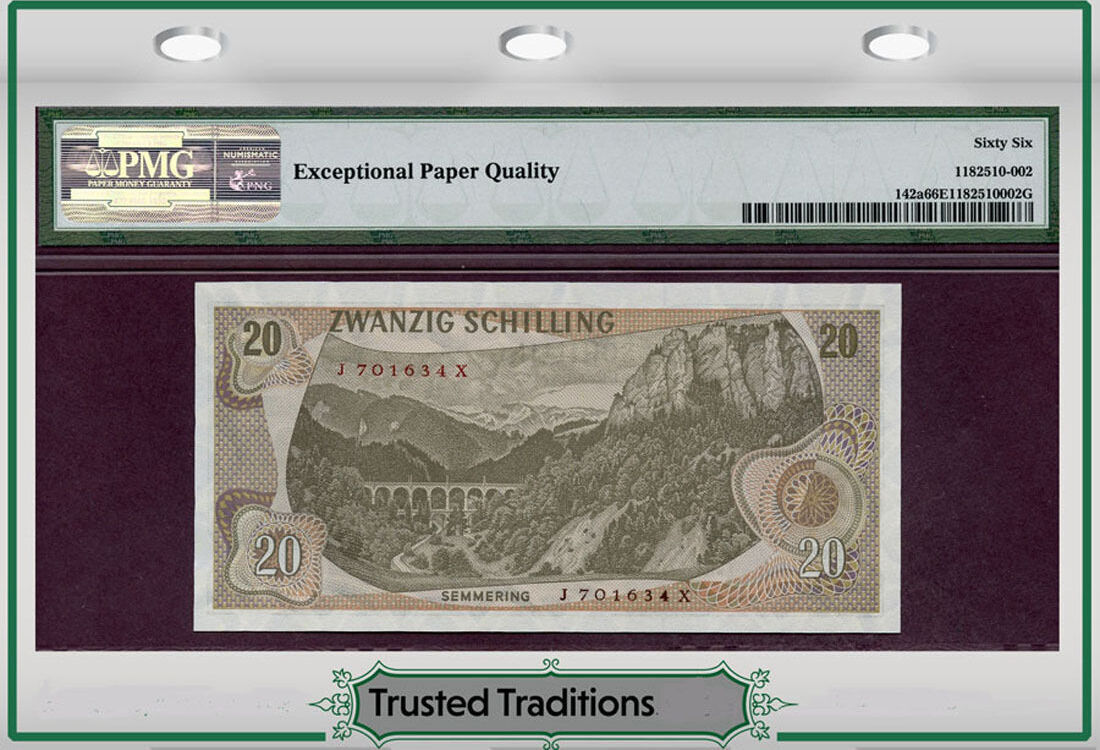 Welt Banknoten SHILLING TT PK 142a 1967-68 AUSTRIA 20/- PMG 66 EPQ GEM ...