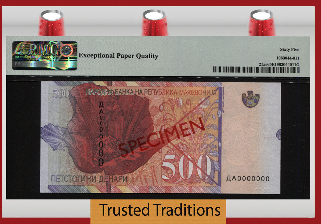 Welt Banknoten 21as 2003 TT PK NORTH MACEDONIA 500 DENARI SPECIMEN PMG ...