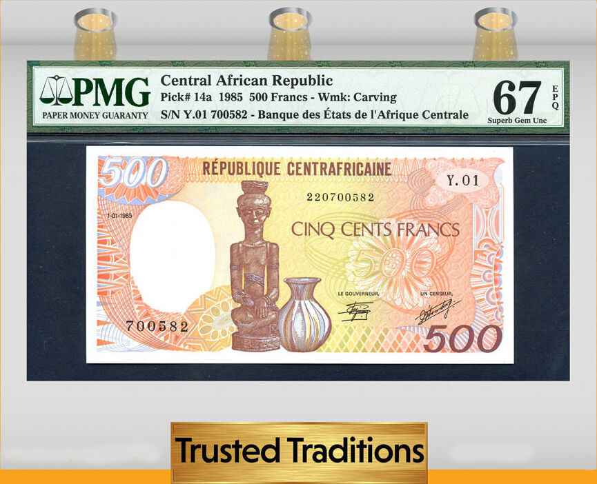 Welt Banknoten 500 FRANCS 1985 TT PK 14a CENTRAL AFRICAN REPUBLIC PMG ...