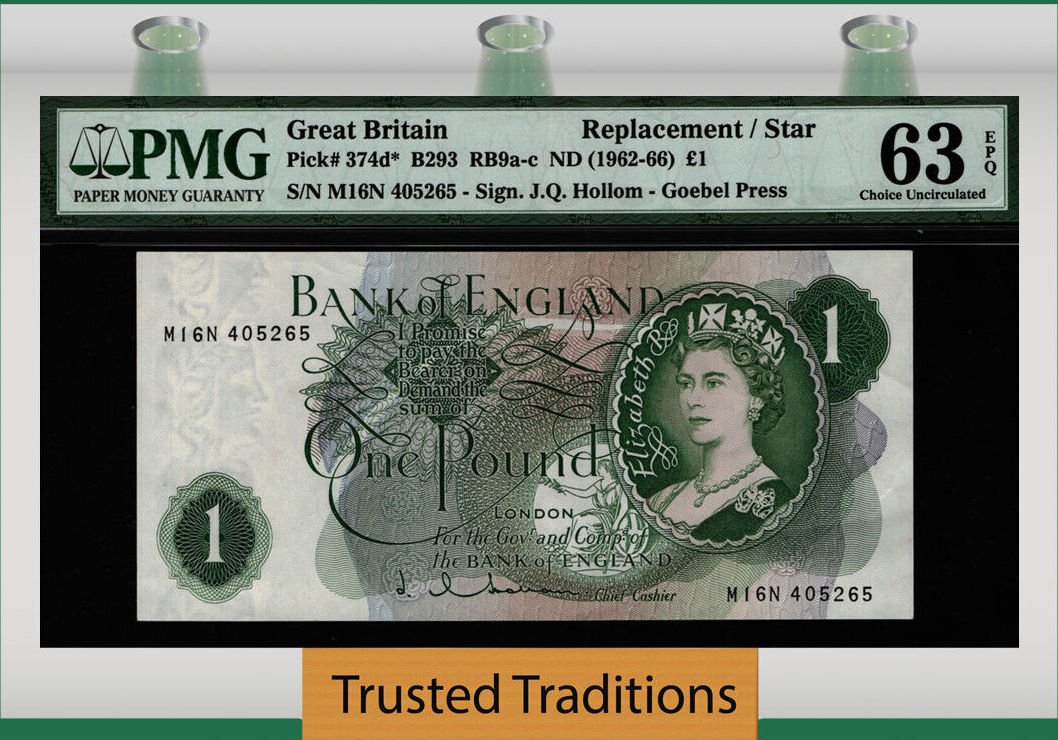 Welt Banknoten 1 POUND TT PK 374d* 1962-66 GREAT BRITAIN REPLACEMENT ...