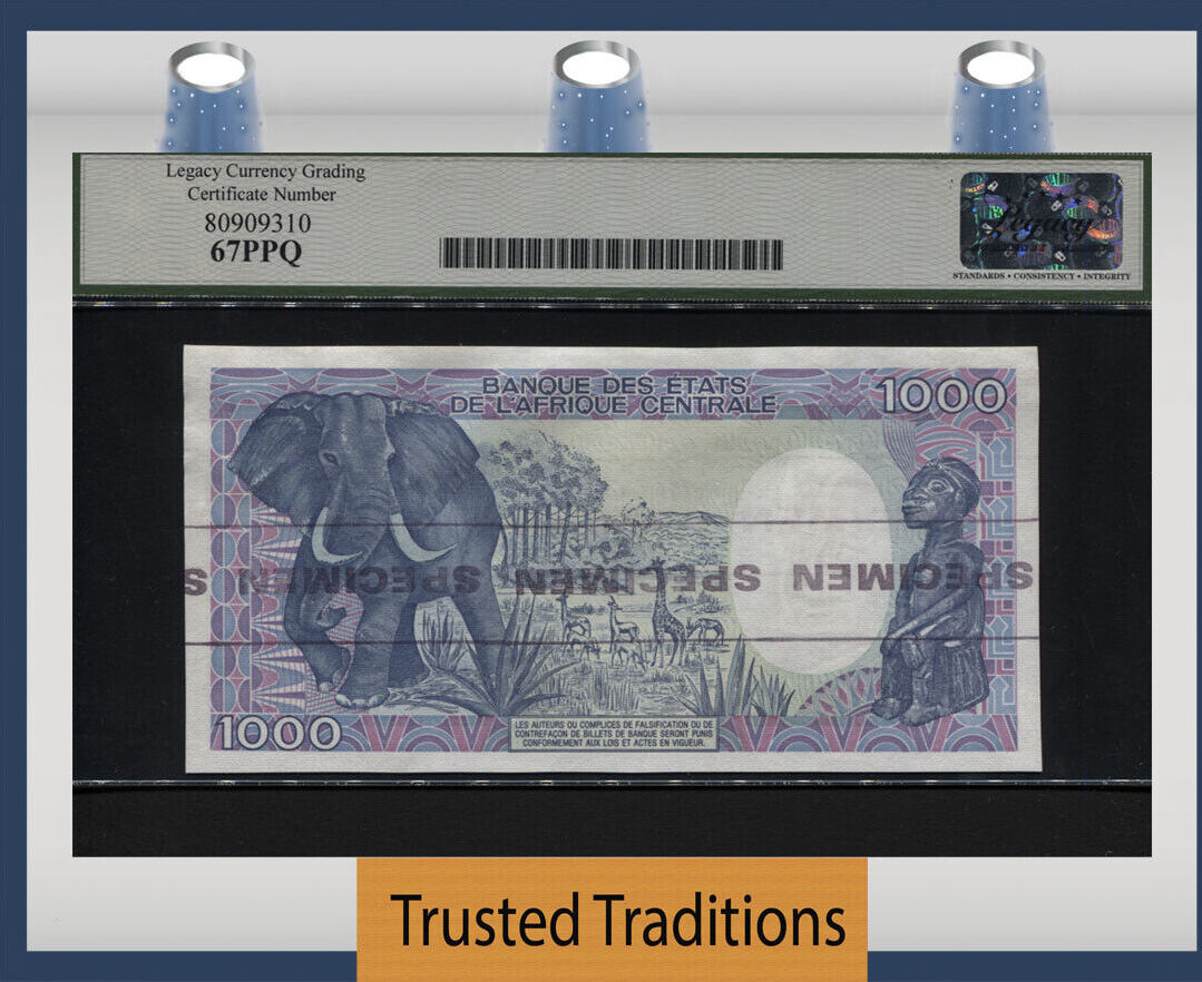 Welt Banknoten 1000 FRANCS 1986-92 TT PK 26s ND CAMEROUN SPECIMEN LCG ...