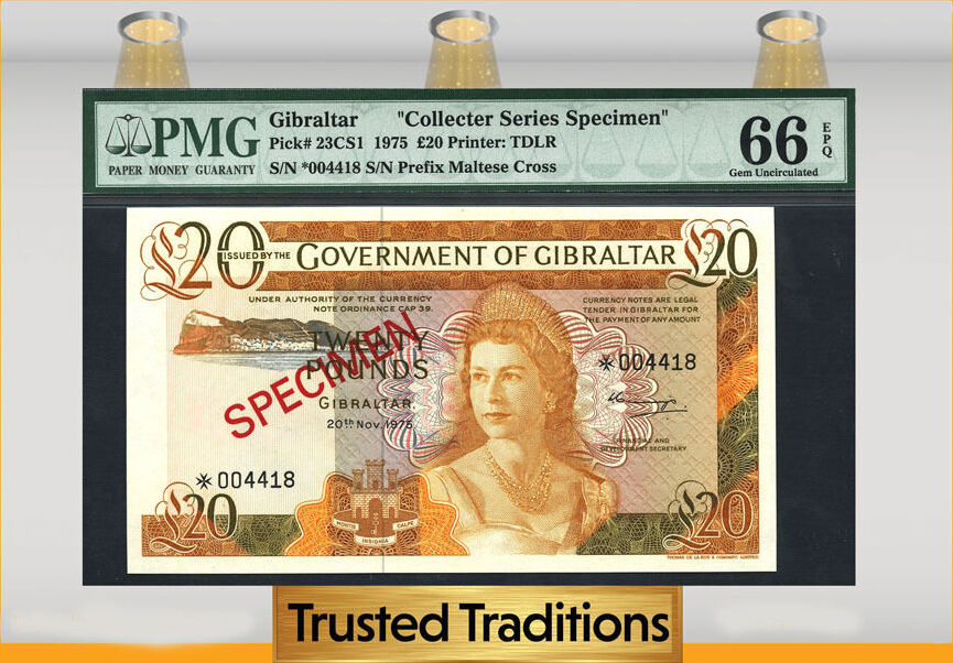 Welt Banknoten 20 POUNDS 1975 TT PK 23CS1 GIBRALTAR QUEEN ELIZABETH II ...