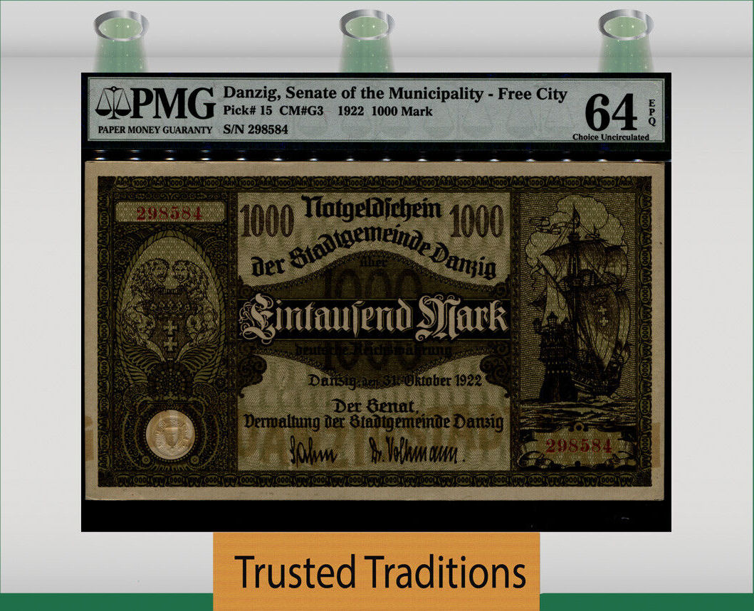 Welt Banknoten 1000 MARK TT PK 15 1922 DANZIG SENATE of the ...