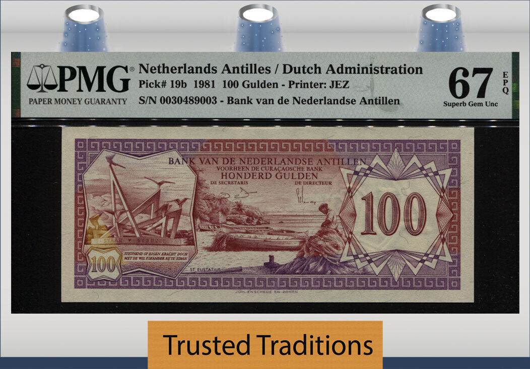 Welt Banknoten 100 GULDEN 1981 TT PK 19b NETHERLANDS PMG 67 EPQ SUPERB ...
