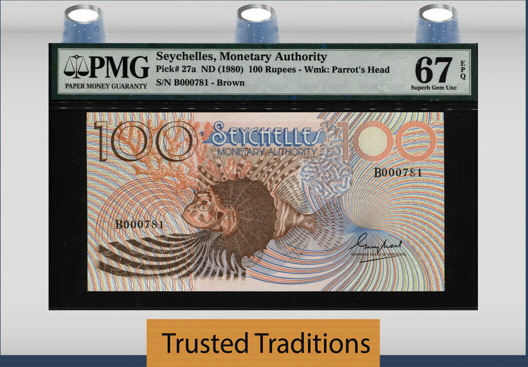 Welt Banknoten 100 RUPEES 1980 TT PK 27a SEYCHELLES PMG 67 EPQ SUPERB ...