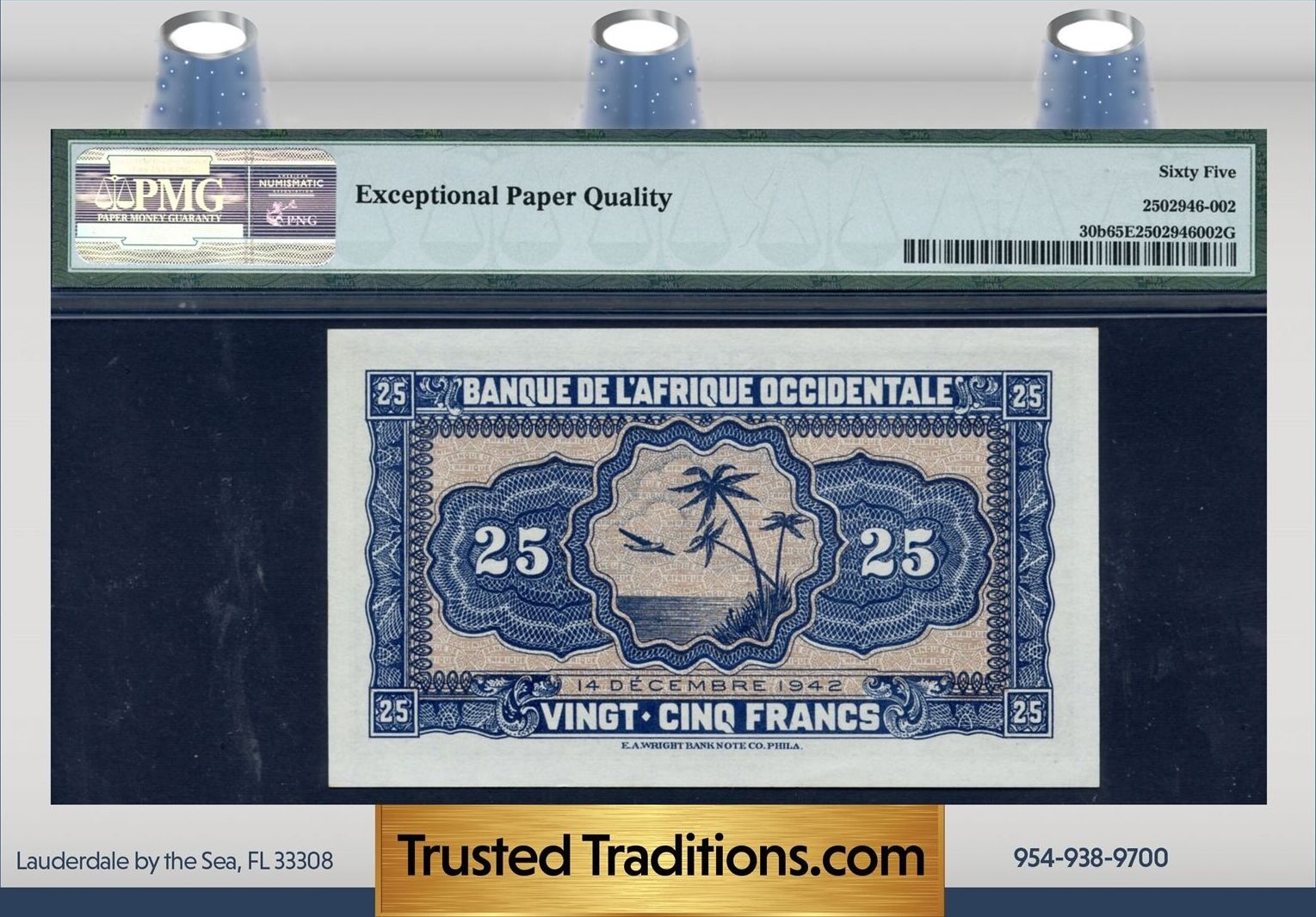 Welt Banknoten 25 FRANCS 1942 TT PK 30b FRENCH WEST AFRICA LOW SERIAL ...