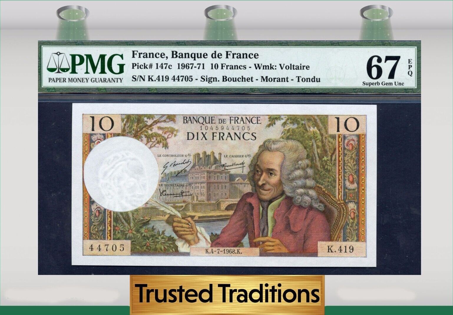 Welt Banknoten 71 FRANCE 1967-71 TT PK 147c 1967- 10 FRANCS 'VOLTAIRE ...