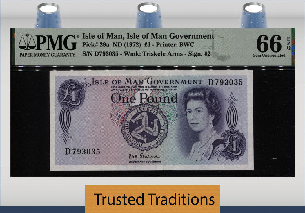 Welt Banknoten 1 POUND 1972 TT PK 29a ISLE OF MAN BEAUTIFUL QUEEN ...