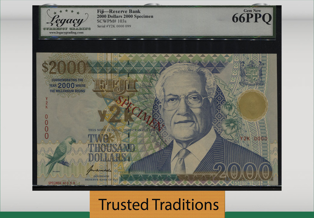Welt Banknoten 2000 DOLLARS TT PK 103s 2000 FIJI AMAZING OVERSIZE ...