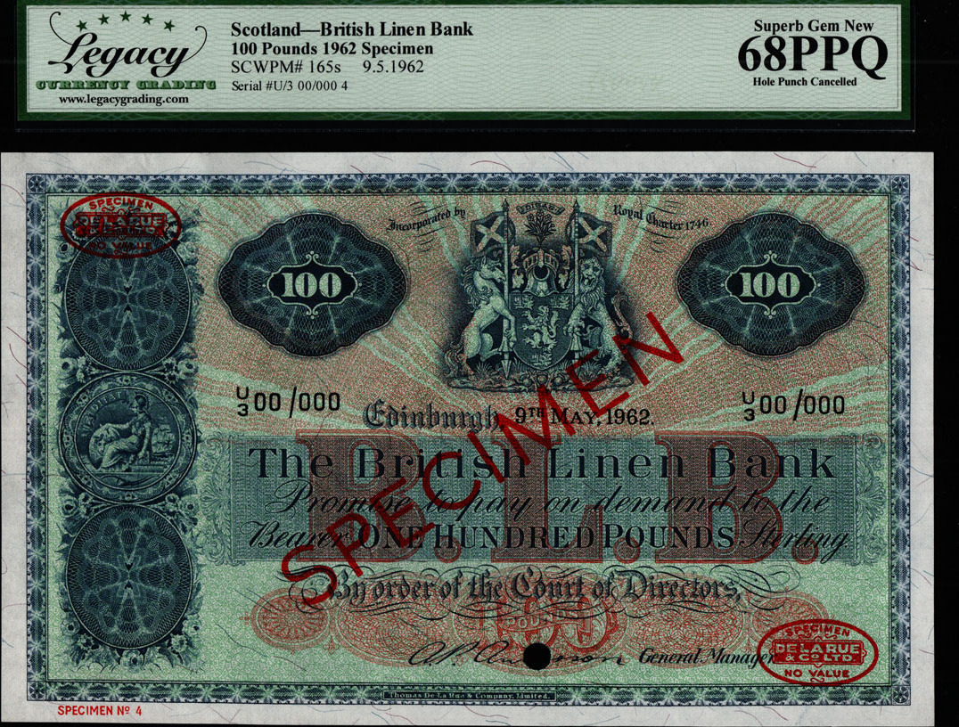 100 POUNDS 1962 SCOTLAND SPECIMEN LCG 68 PPQ SUPERB GEM FINEST KNOWN ...