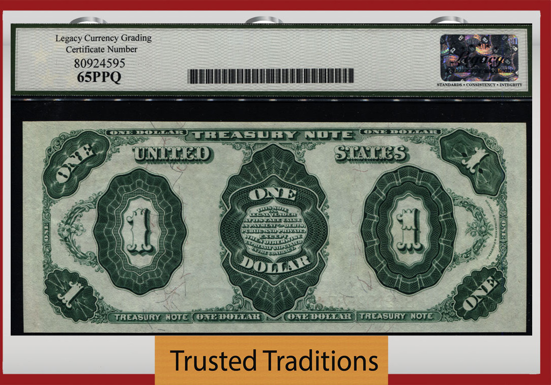 USA 1 Dollar 1891 TREASURY NOTE RED SEAL LCG 65 PPQ GEM NEW DEEP ...