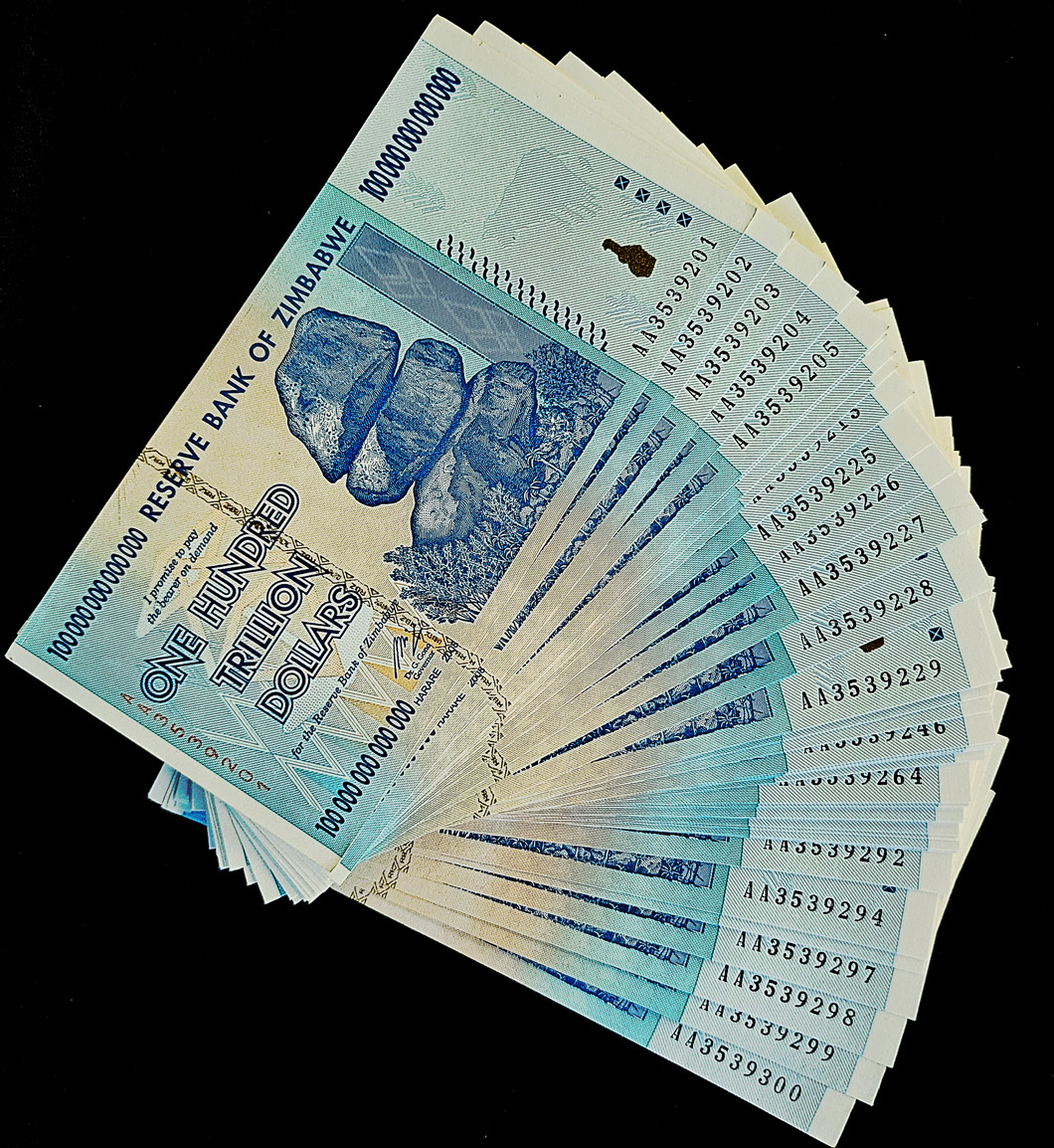2008 ZIMBABWE 100 TRILLION PACK 100 NOTES SEQUENTIALLY NUMBERED W/ COA ...