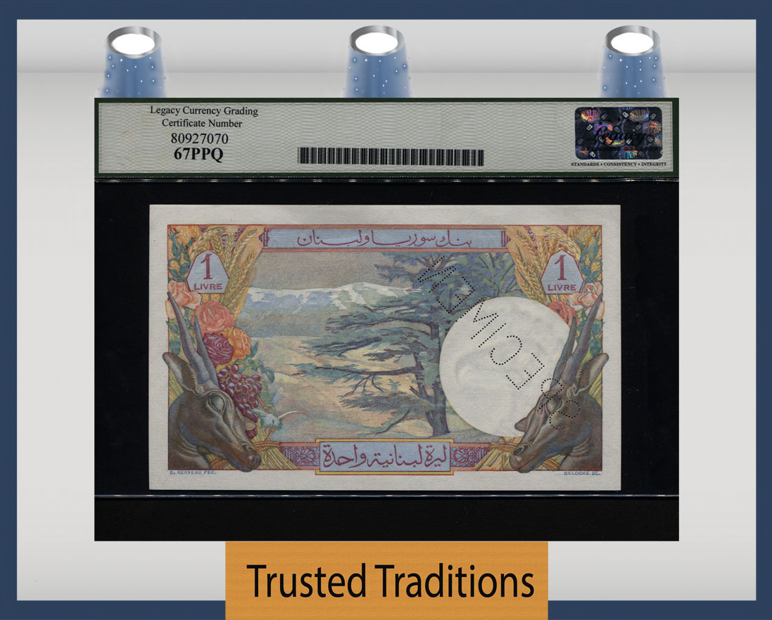 1 LIVRE 1950 LEBANON SPECIMEN LCG 67 PPQ SUPERB RARE & HIGHLY COVETED ...