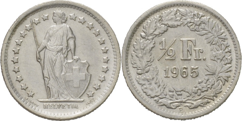 Schweiz 1/2 Franken 1965 B VZ | MA-Shops