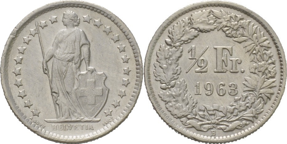 Schweiz 1/2 Franken 1963 B Stgl. | MA-Shops
