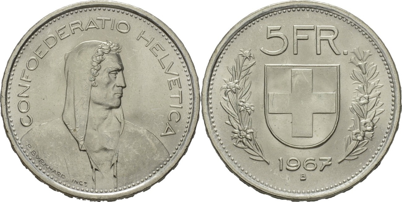 Schweiz 5 Franken 1967 B Stgl. | MA-Shops