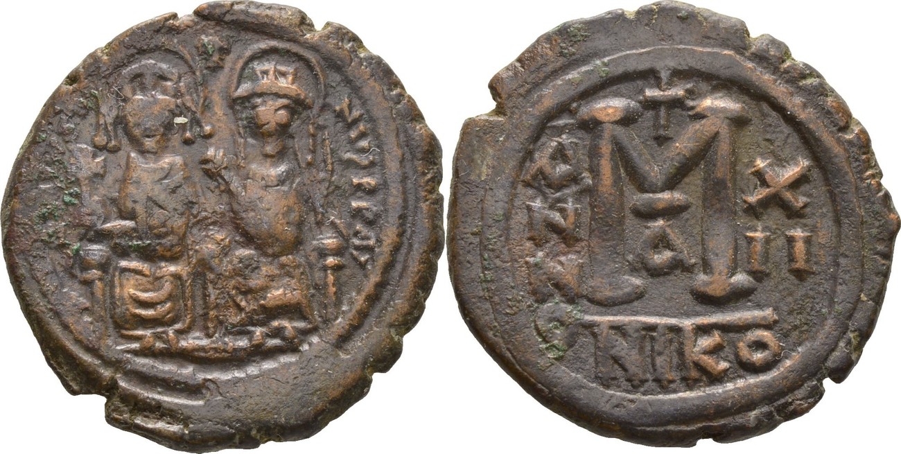 Byzantin Follis 565-578 AD Justin II und Sophia SS+ | MA-Shops