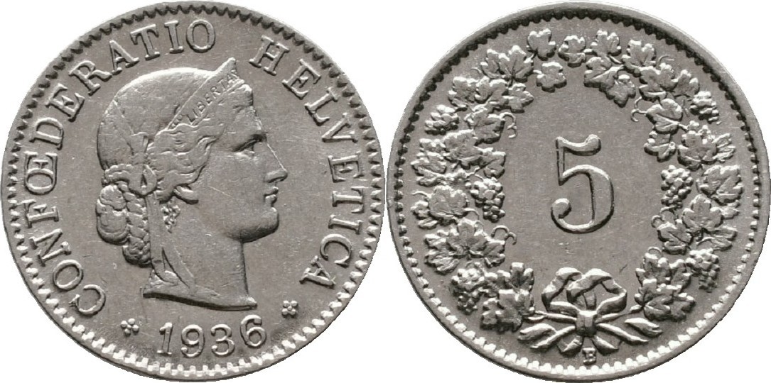 Schweiz 5 Rappen 1936 VZ/magnetisch | MA-Shops
