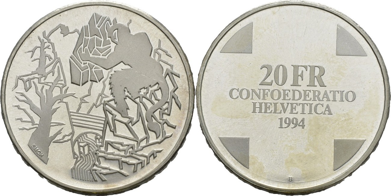 Schweiz 20 Franken 1994 Gedenkmünze "Teufelsbrücke" VZ / Silber-Kupfer (Ag 83,5/Cu 16,5) | MA-Shops