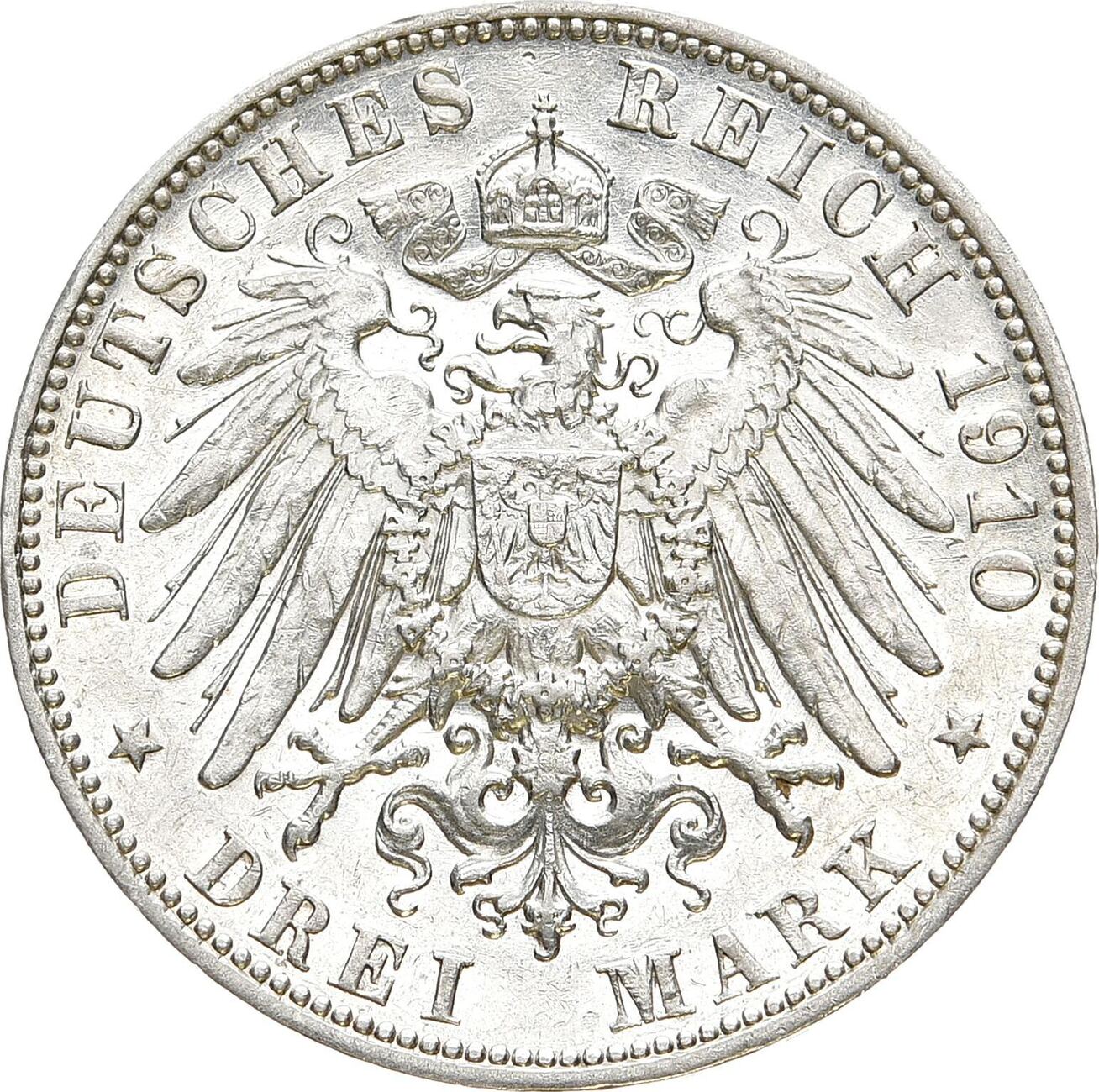 Sachsen. 3 Mark 1910 E. Friedrich August III., 1904-1918. Min. berieben ...