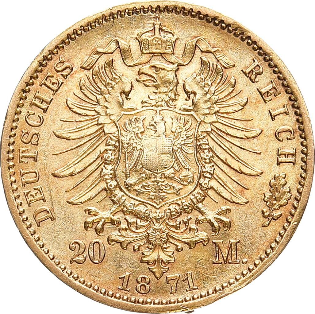 Preussen. 20 Mark 1871 A. Wilhelm I., 1861-1888. Winz. Randfehler, fast ...