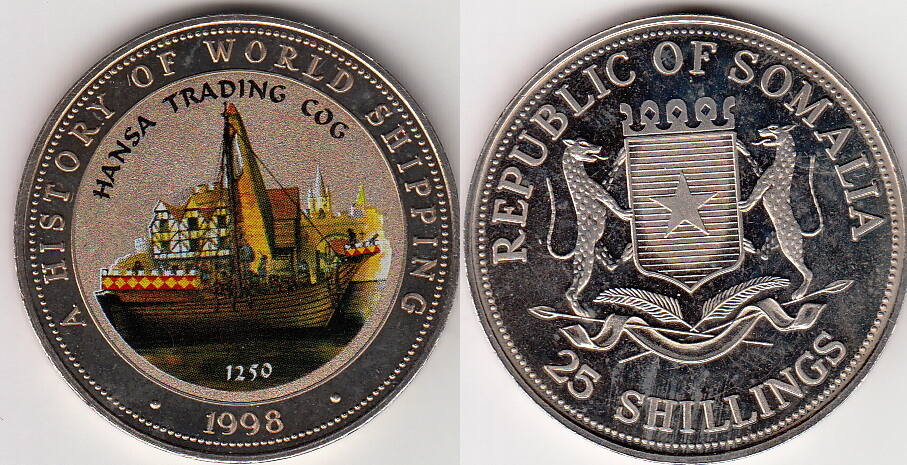Somalia 25 Shillings SHIP HANSA TRADING KOG Coloured 1998 KM.54 unz ...