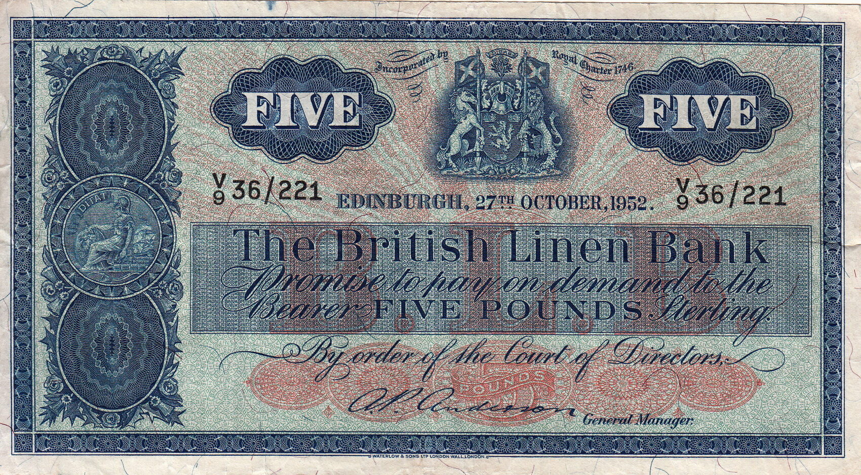 Scotland 5 Pounds 1952 P.161b VF | MA-Shops