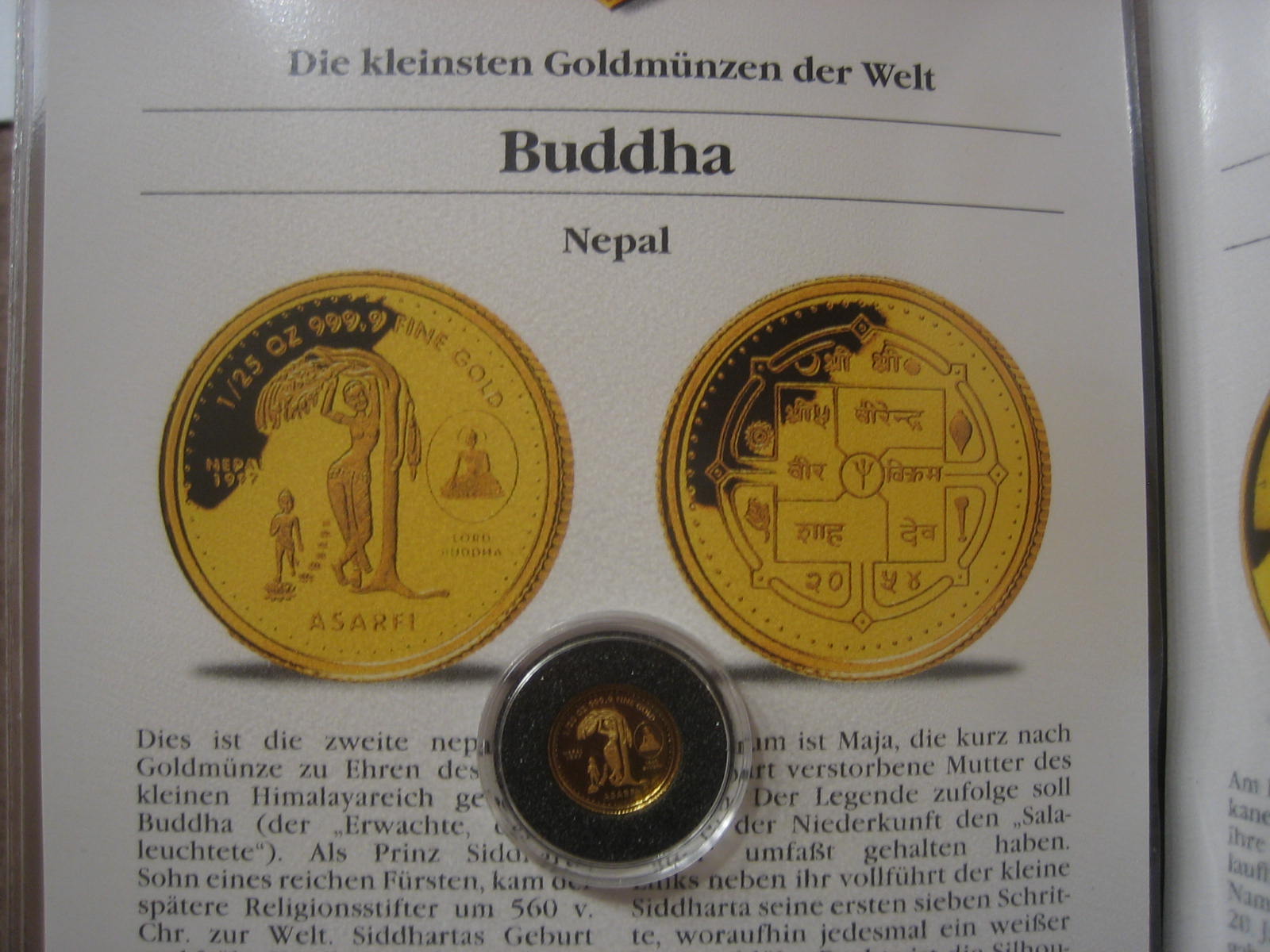 Nepal Asarfi 1997 Buddha 1/25 Unze Gold. Die kleinsten Goldmünzen der ...