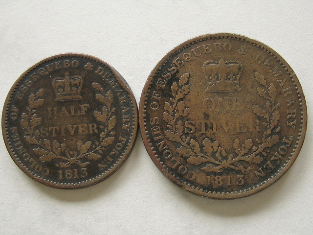 Lot 1/2 -1 Stiver Stiver 1813 Guyana ESSEQUIBO & DEMERARY George III. s ...