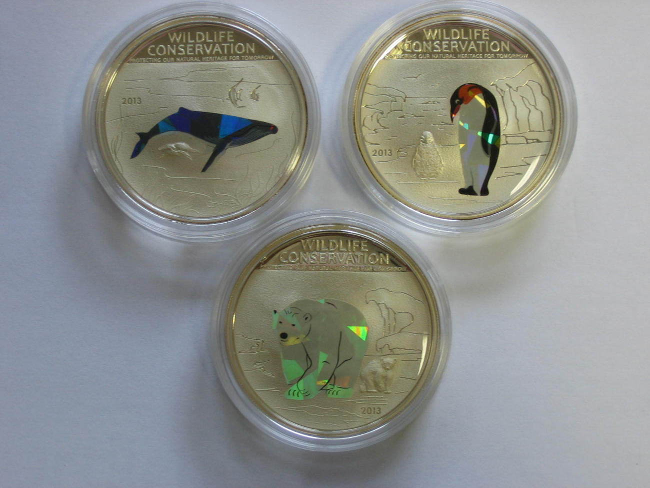 Cook Islands 3 x 1 Dollar 2013 Wildlife Conservation Wal,Pinguin,Eisbär ...