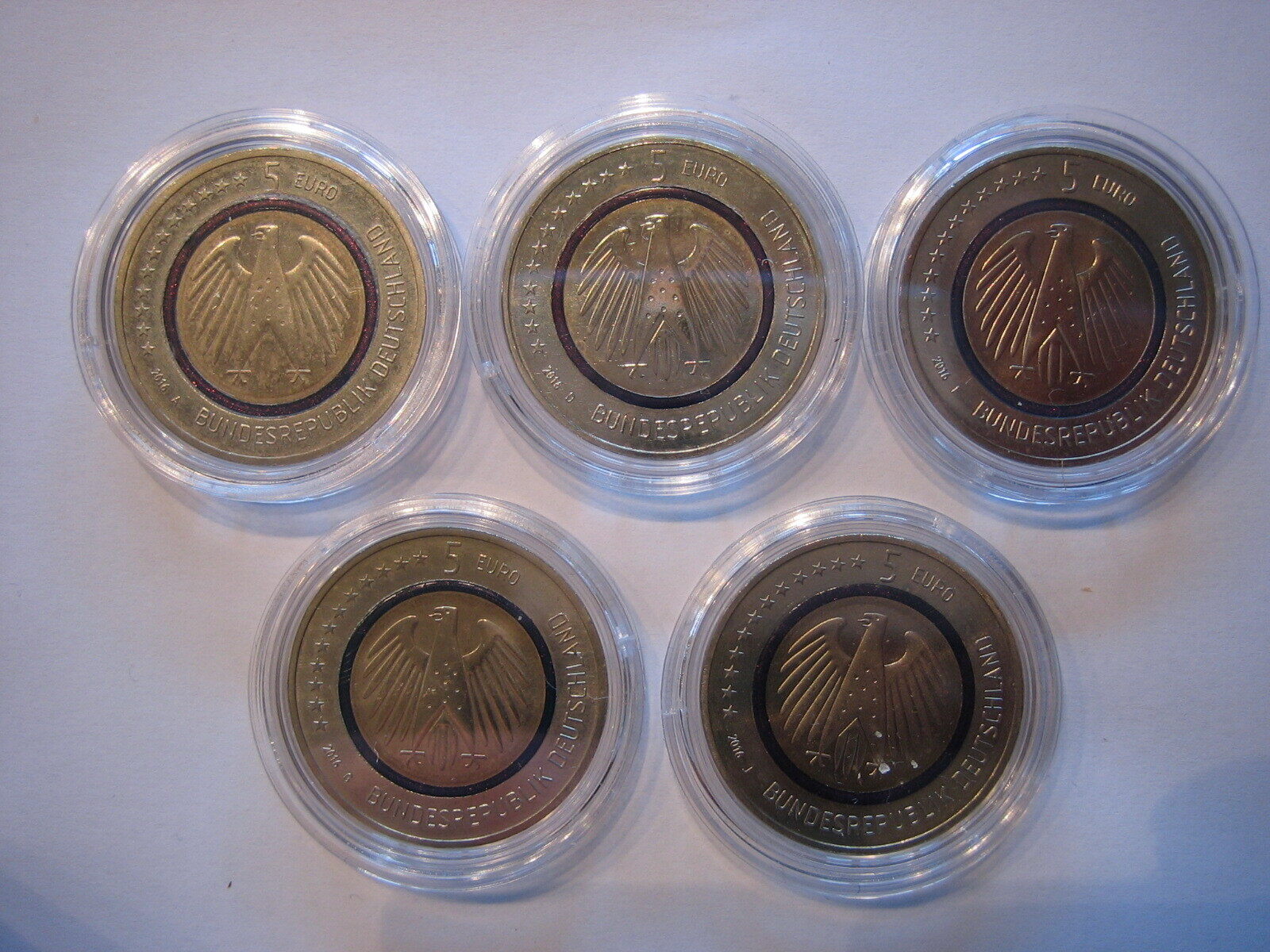 5 x 5 Euro BRD 5 Euro 2016 Planet Erde A,D,F,G,J Komplettsatz ...