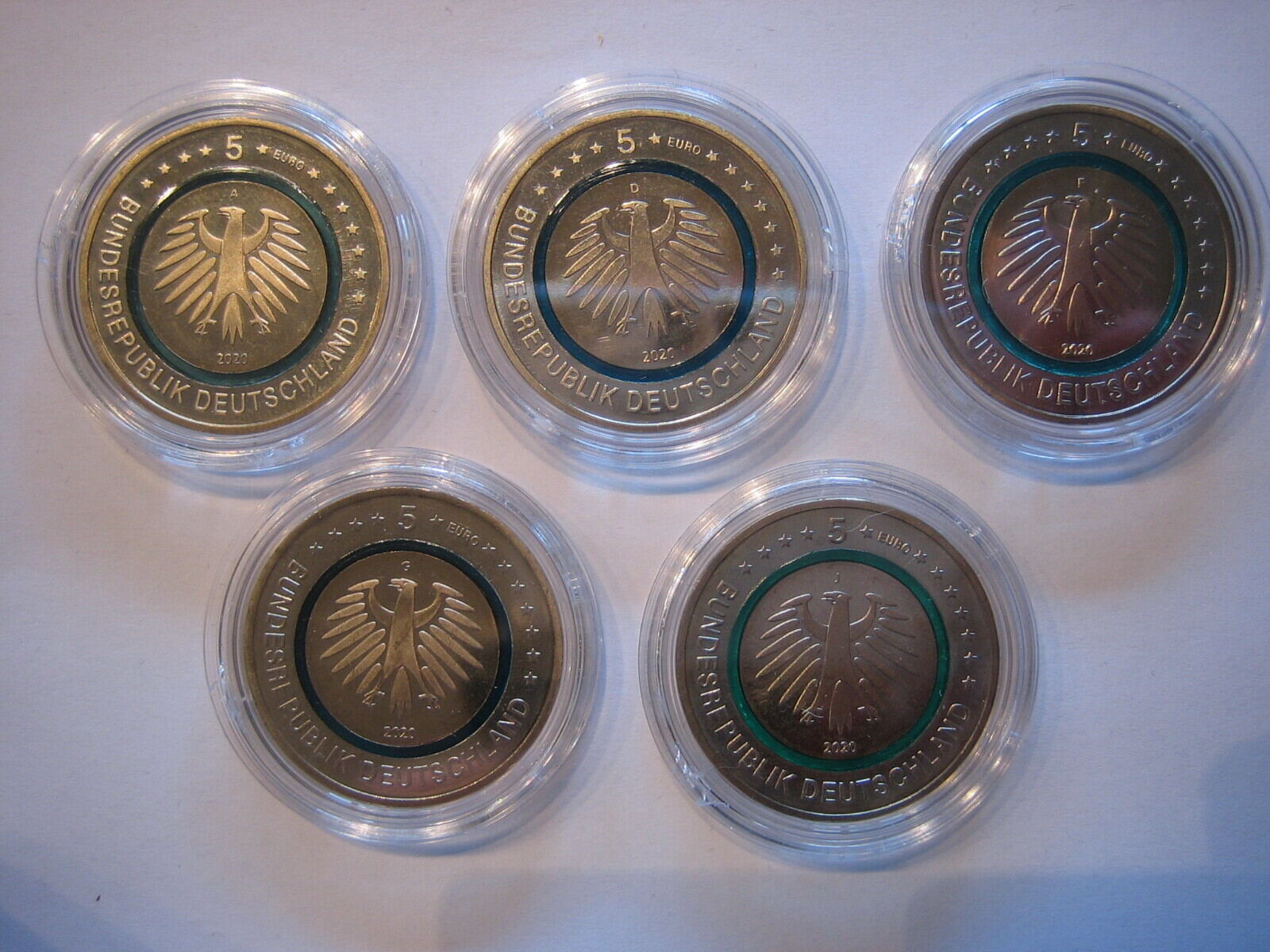 5 x 5 Euro BRD 5 Euro 2020 Subpolare Zone A,D,F,G,J Komplettsatz ...