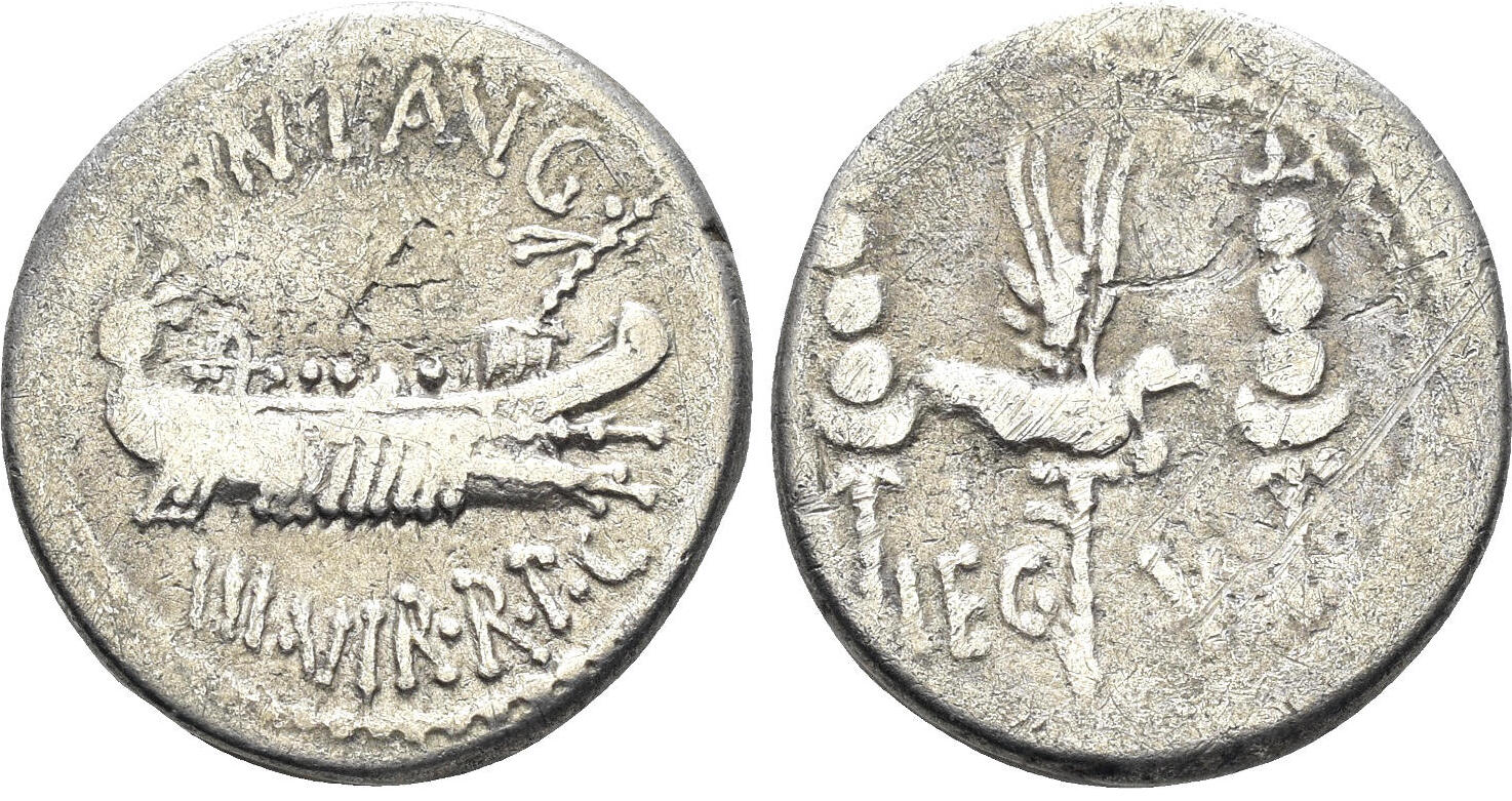 ROMAN Mark 32-31 v. Chr. Antony. 32-31 BC. AR Legionary Denarius (3.52g ...