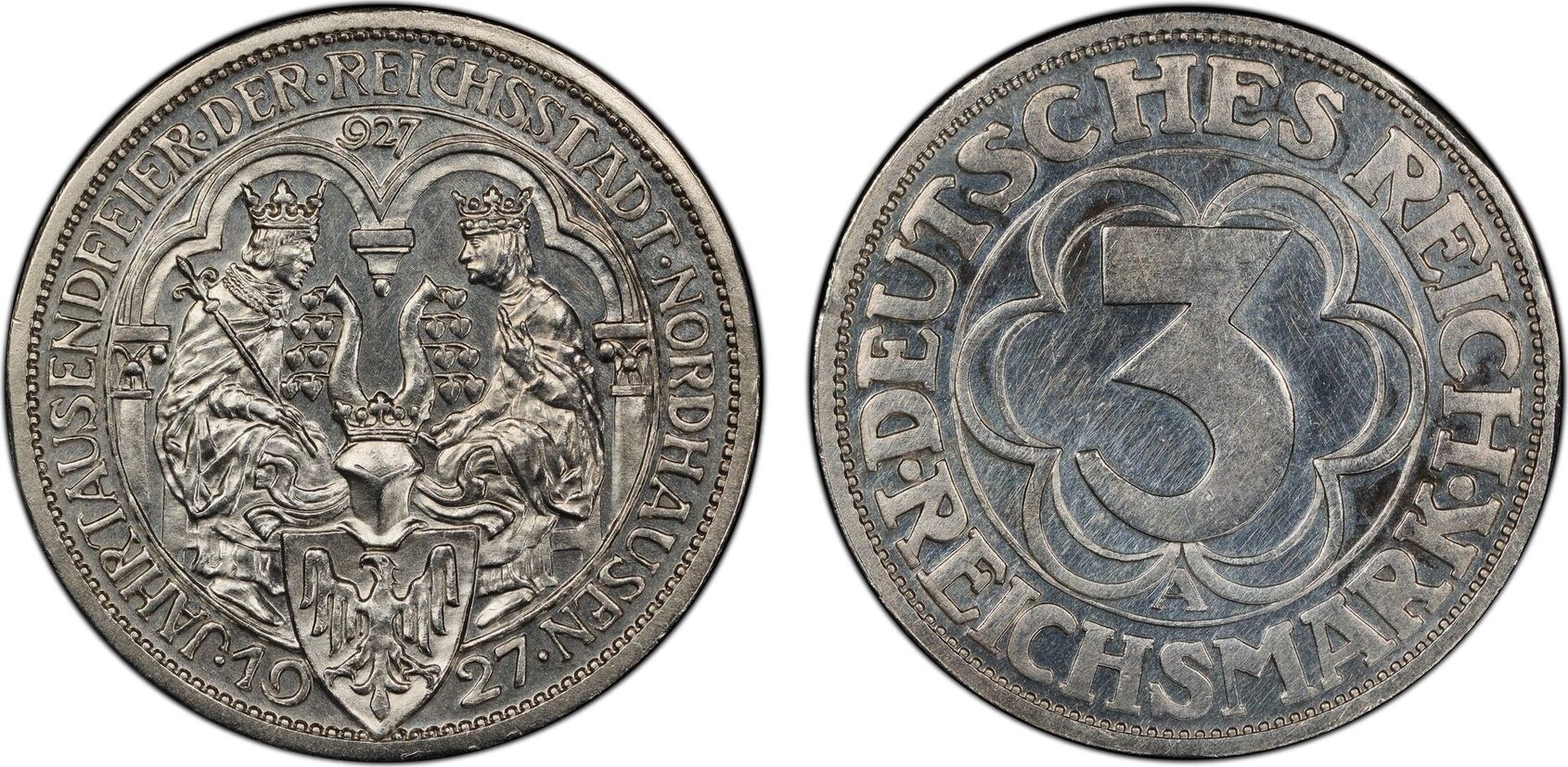 Germany, Weimar Rep. 3 Mark 1927-A Nordhausen PCGS PR61 | MA-Shops