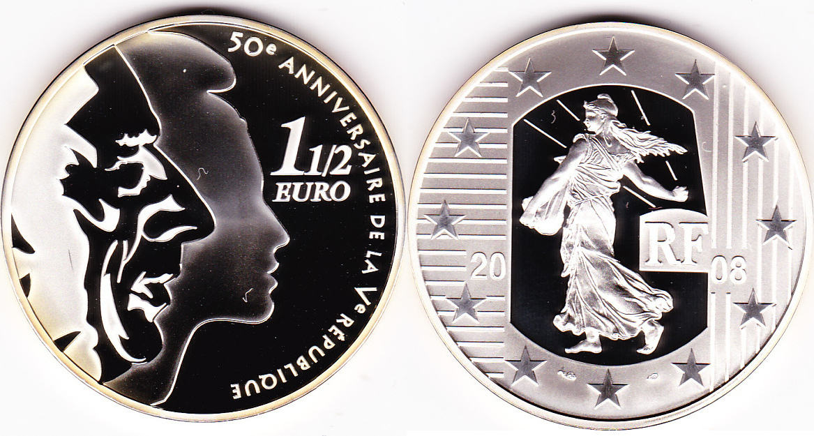 Frankreich 1,5 Euro 2008 Fabulous 12 Silver Collection PP, gekapselt ...