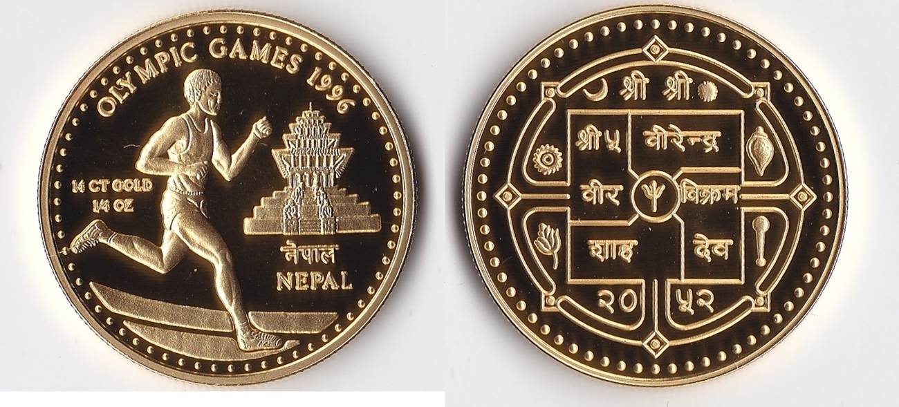 Nepal 500 Nepal Rupees 1993 Gold-Gedenkmünze der Olympischen Spiele PP ...