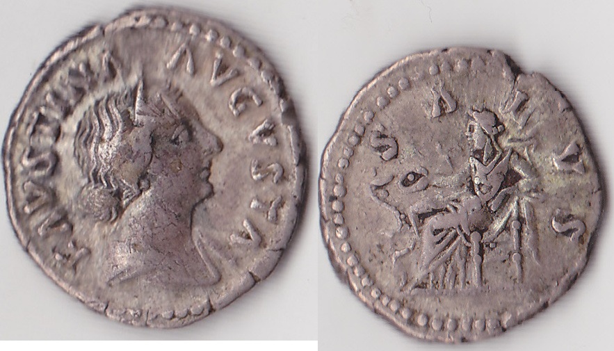 Römische Kaiserzeit Denar 147-176 FAUSTINA II. -SALUS- vz | MA-Shops