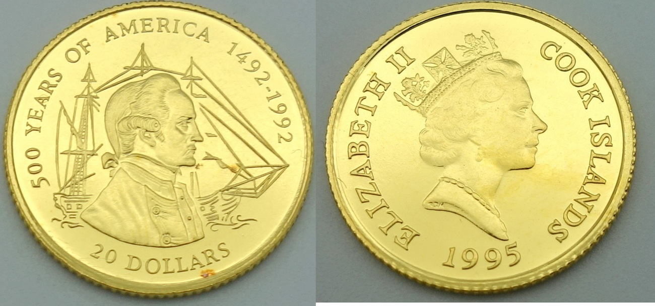 Cook Islands 20 Dollars 1995 James Cook stempelglanz, gekapselt | MA-Shops
