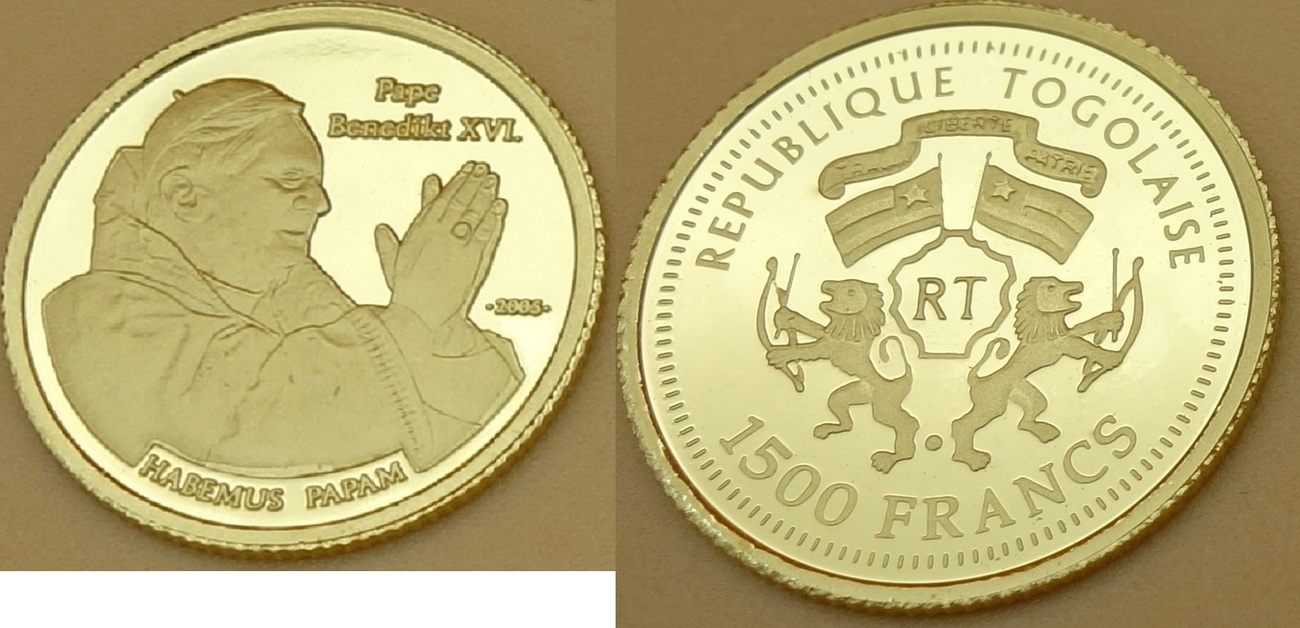 Togo 1500 Francs 2005 Benedikt XVI. PP, gekapselt | MA-Shops
