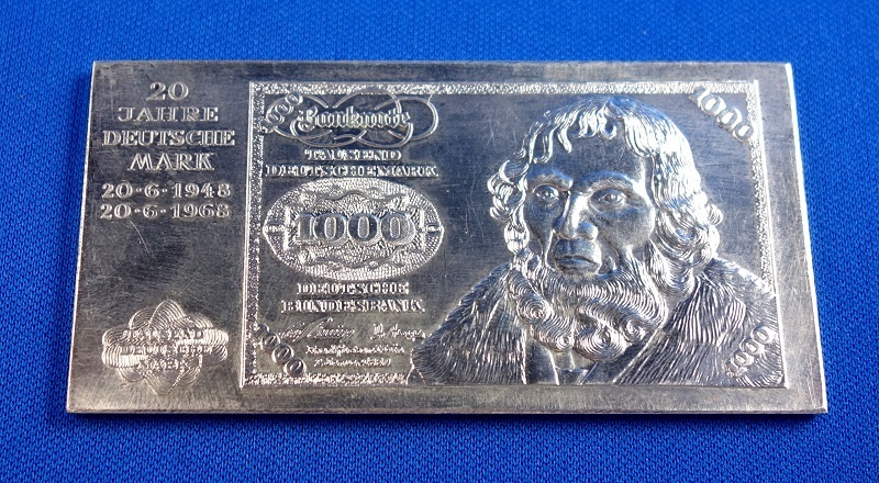 BRD 1968 Erinnerungsmedaille 1000 Mark Schein, 20 Jahre Deutsche Mark ...