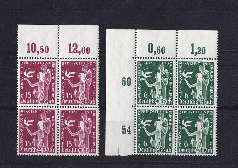Deutsches Reich 6 + 15Pf im Viererblock 1936 Viererblock Freizeitkongress postfrisch | MA-Shops