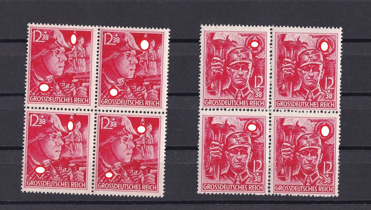 Deutsches Reich 8x 12+38Pf 1945 SA und SS postfrisch, Viererblock | MA-Shops
