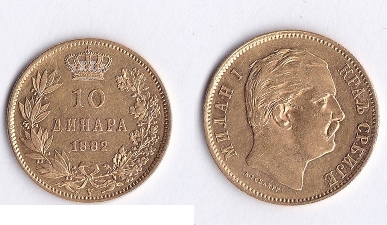 Serbien 10 Dinara 1882 Milan I. Obrenowitsch (1882-1889) vz | MA-Shops