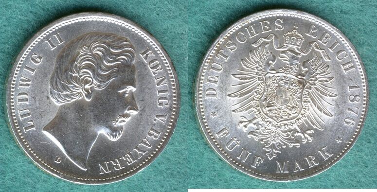Bayern 5 Mark 1876 D Ludwig II. (1864-1886) vz/stgl | MA-Shops