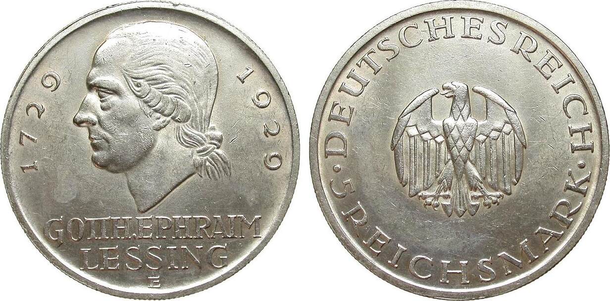 Weimarer Republik 5 Mark Lessing 1929 E kl. Randfehler, vorzüglich | MA ...