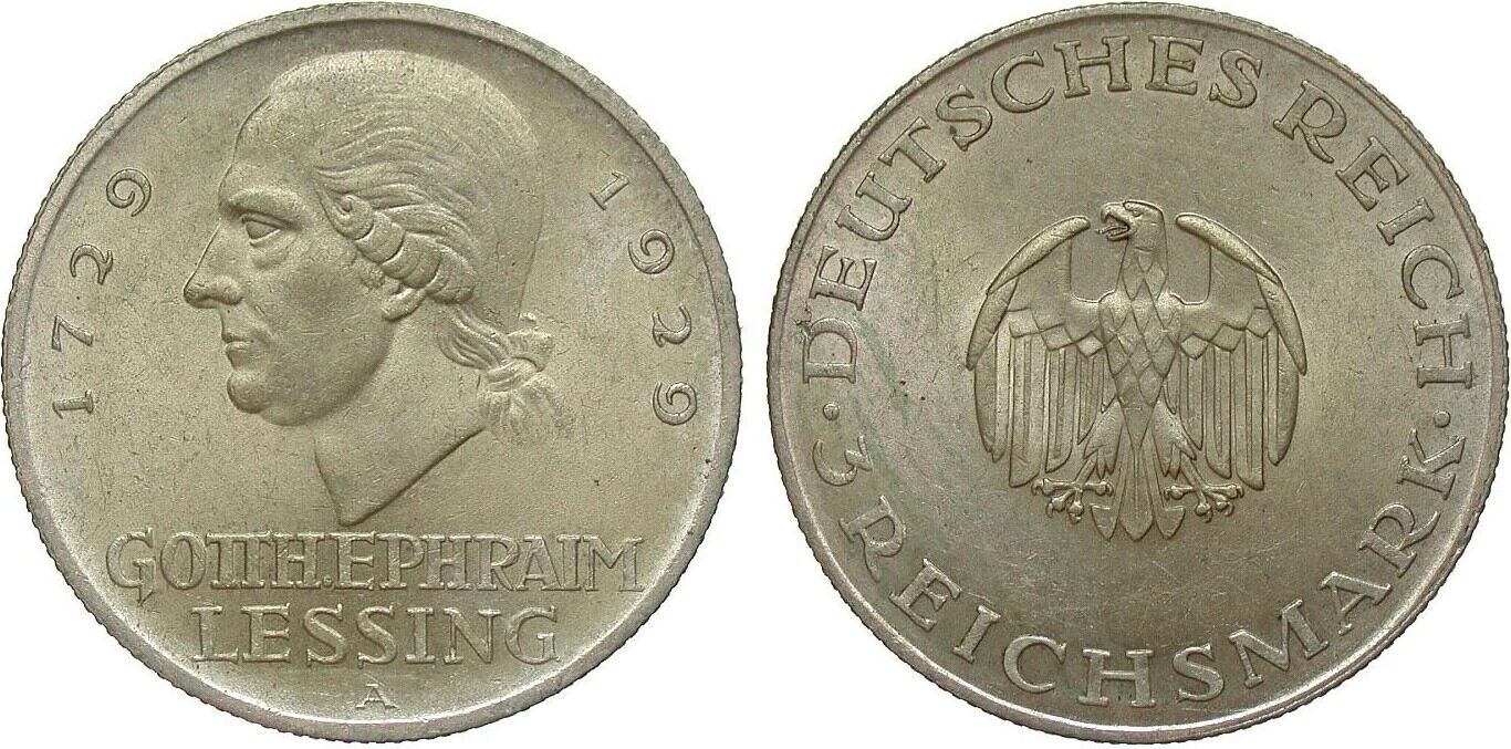 Weimarer Republik 3 Mark Lessing 1929 A vorzüglich - Stempelglanz | MA ...